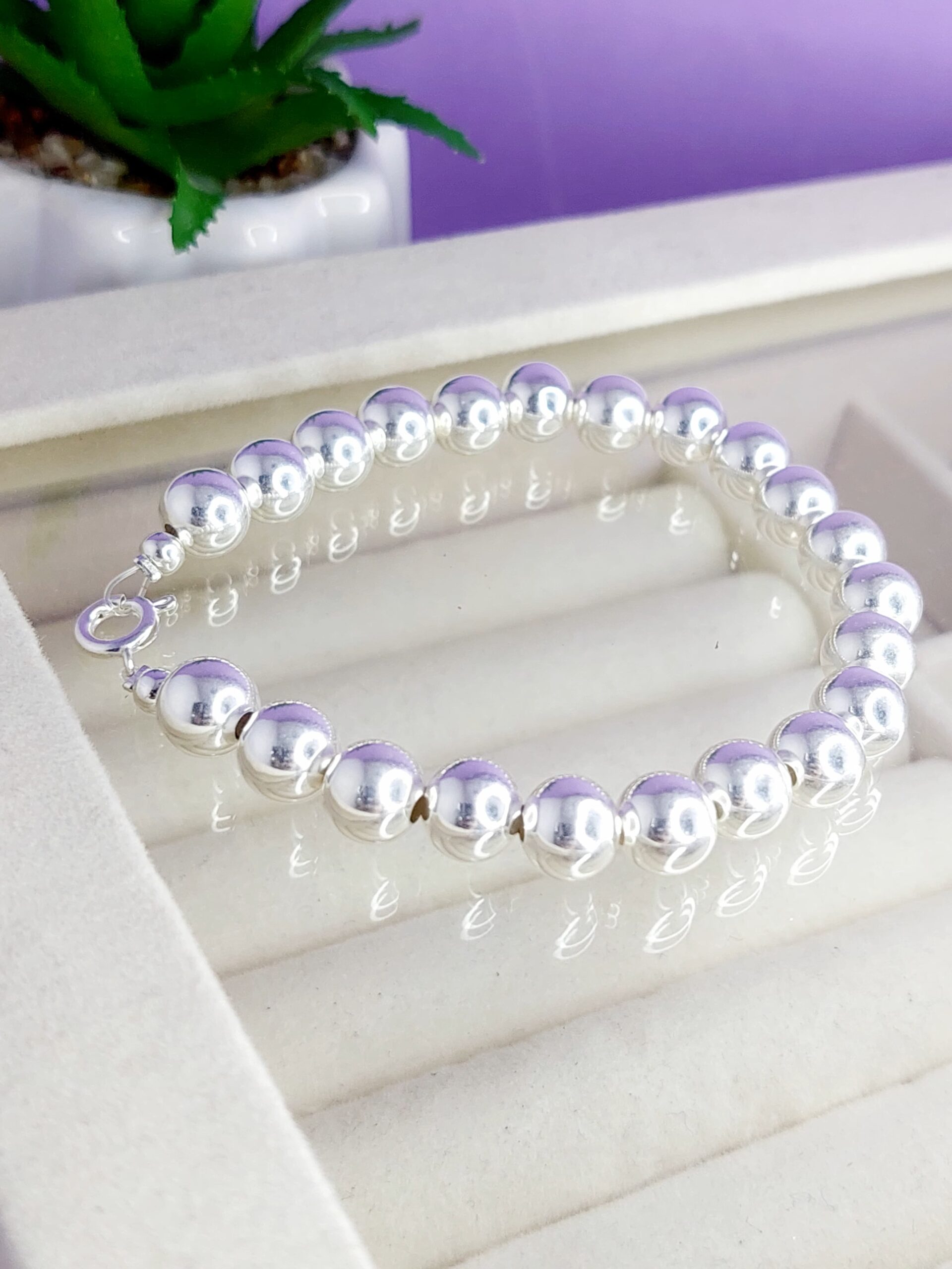 Plata laminada Pulsera Bolitas 8mm(18cm) – Mayorista Joyas